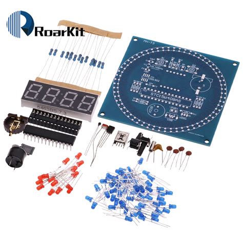 Rotating Led Display Alarm Electronic Clock Diy Kit Case Shell Light Control Temperature Ds1302