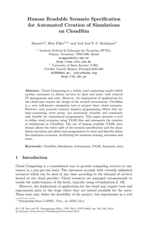 Pdf Human Readable Scenario Specification For Automated Creation Of Simulations On Cloudsim