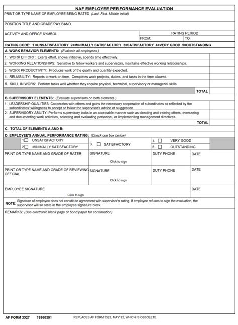 Af Form 3527 Naf Employee Performance Evaluation Af Forms