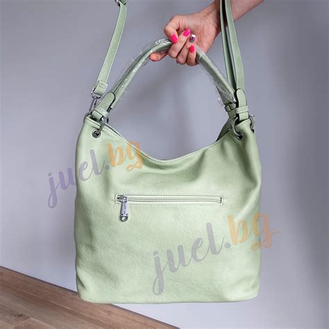 Зелена дамска чанта тип торба