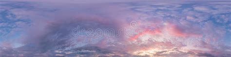Sunset Sky Panorama With Bright Glowing Pink Cirrus Clouds Hdr Stock