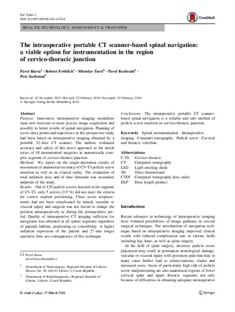 Pdf The Intraoperative Portable Ct Scanner Based Spinal Navigation A