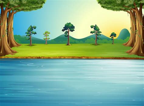 A Forest With A River Vector Art At Vecteezy
