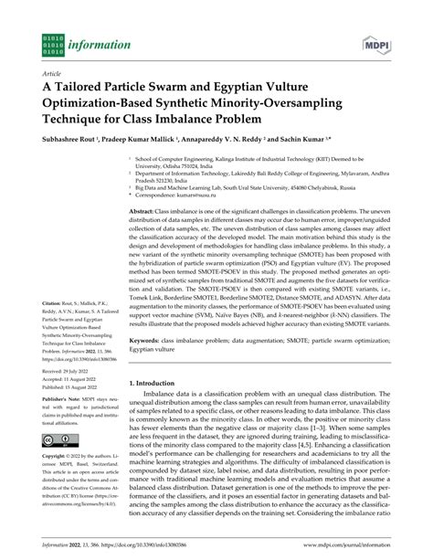 Pdf A Tailored Particle Swarm And Egyptian Vulture Optimization Based Synthetic Minority