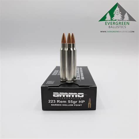 Ammo Inc 223 Rem 55 Gr Hpbt Nickel Plated Brass Evergreen Ballistics