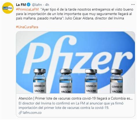 Las Primeras Vacunas De Pfizer Llegarían A Colombia Este Fin De Semana Y Las De Sinovac En Los