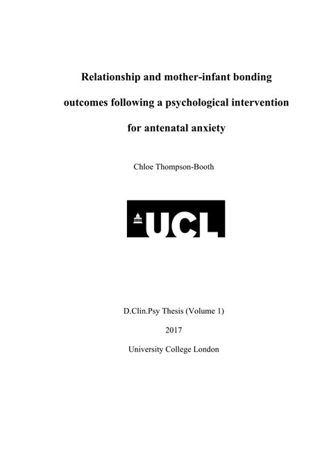 Pdf Relationship And Mother Infant Bonding Outcomes Following A Psychological Intervention For