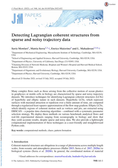 Pdf Detecting Lagrangian Coherent Structures From Sparse And Noisy