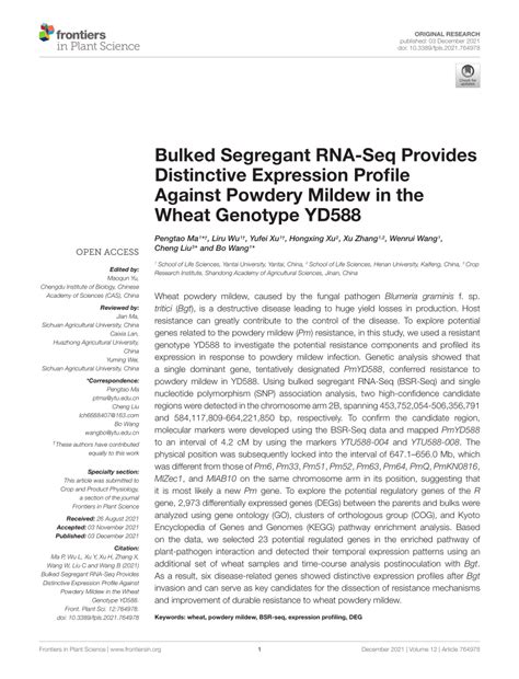 Pdf Bulked Segregant Rna Seq Provides Distinctive Expression Profile Against Powdery Mildew In