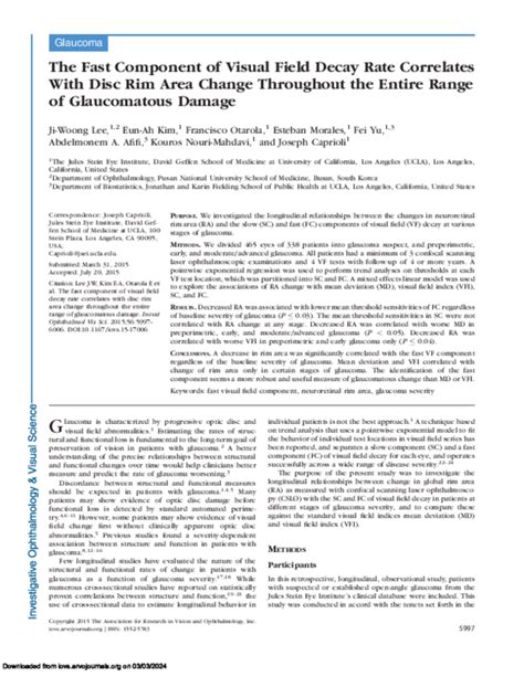 Pdf The Fast Component Of Visual Field Decay Rate Correlates With