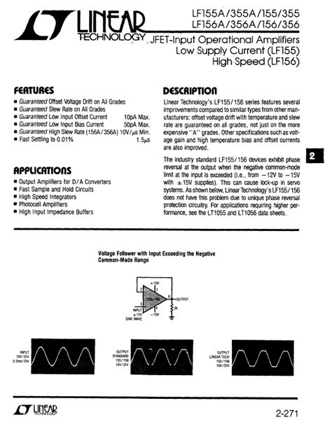 Lf356 Datasheet Jfet Input Operational Amplifiers Linear Technology