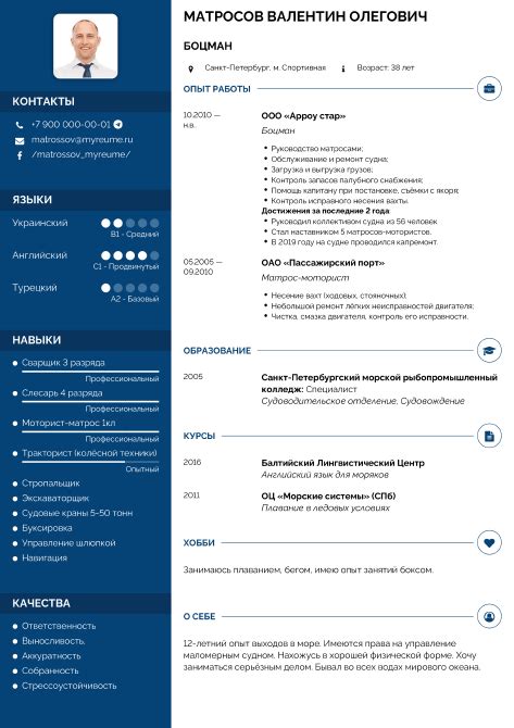Резюме Моряка Образец и Шаблон на Русском и Английском