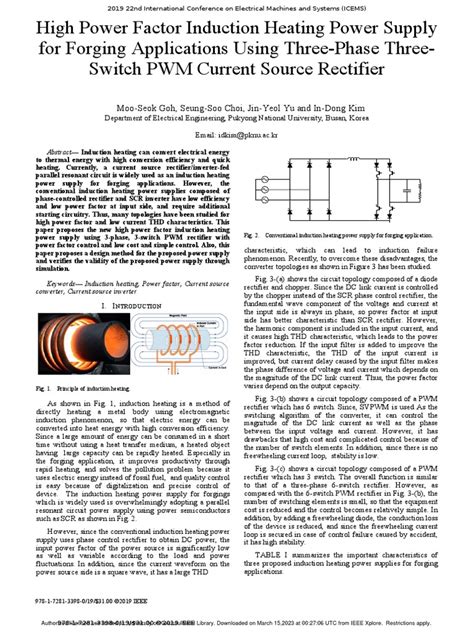 High Power Factor Induction Heating Power Supply For Forging Applications Using Three Phase