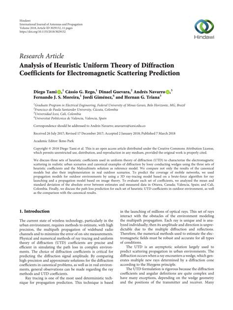 Pdf Analysis Of Heuristic Uniform Theory Of Diffraction Coefficients For Electromagnetic