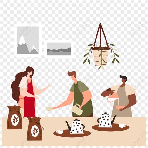바리스타 커피 찻주전자 그림 만들기 물 일러스트 바다 종이 캐릭터여행대양 Png 일러스트 무료 다운로드 Lovepik
