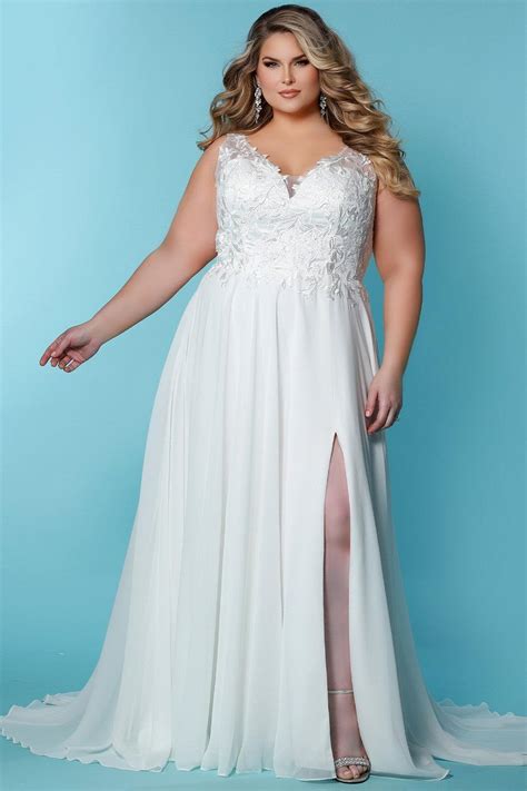 Ivory Sydneys Closet Sc5295 Long Sleeveless Chiffon Wedding Dress