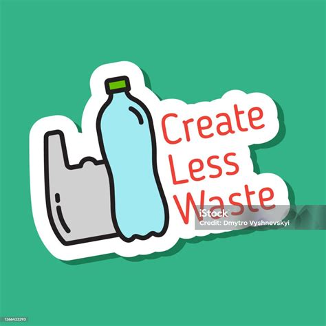적은 폐기물 색상 벡터 에코 스티커를 만들 수 있습니다 녹색 배경에 그림자가 있는 폐기물 색상 채워진 스티커를 적게 만듭니다 녹색 플라스틱 및 제로 폐기물 환경 친화적 인
