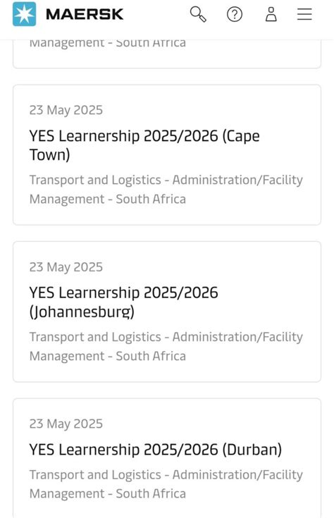 Maersk Yes Learnership 2025 Jobspress