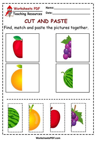 Fruits Cut And Paste Worksheets PDF