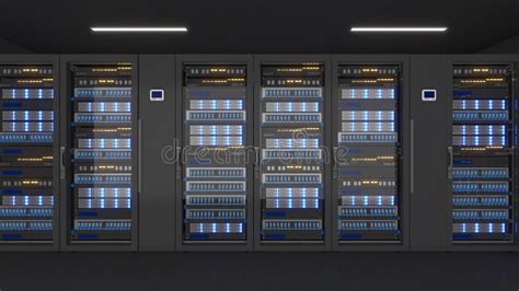 Shot Of Modern Data Center With Multiple Rows Of Fully Operational Server Racks Modern High