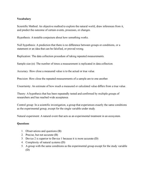 Apes Module 3 Vocab And Qs Vocabulary Scientific Method An Objective