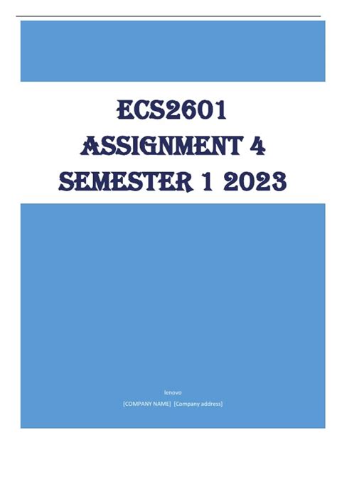 Ecs2601 Assignment 4 Semester 1 2023 Ecs2601 Microeconomics
