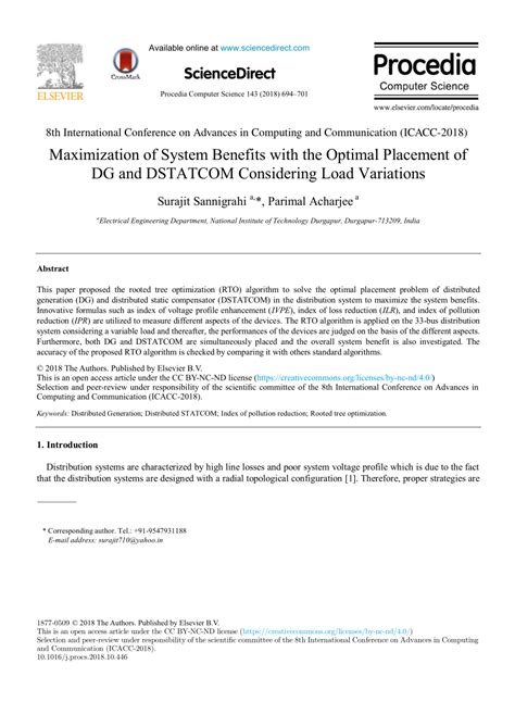 Pdf Maximization Of System Benefits With The Optimal Placement Of Dg And Dstatcom Considering