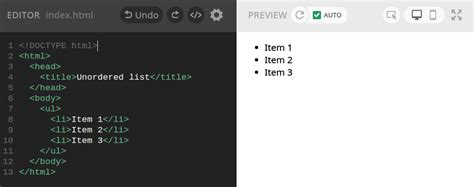 An Image Showing The Html Code For An Unordered List And How The List