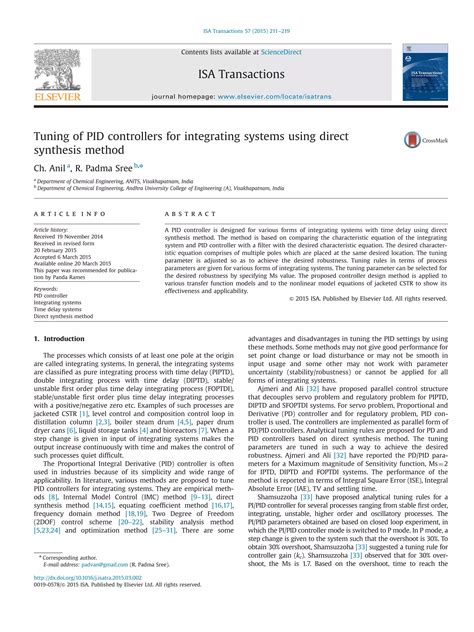 Tuning Of Pid Controllers For Integrating Systems Using Direct Synthesis Method Pdf