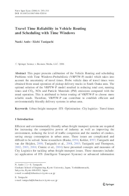 Pdf Travel Time Reliability In Vehicle Routing And Scheduling With Time Windows