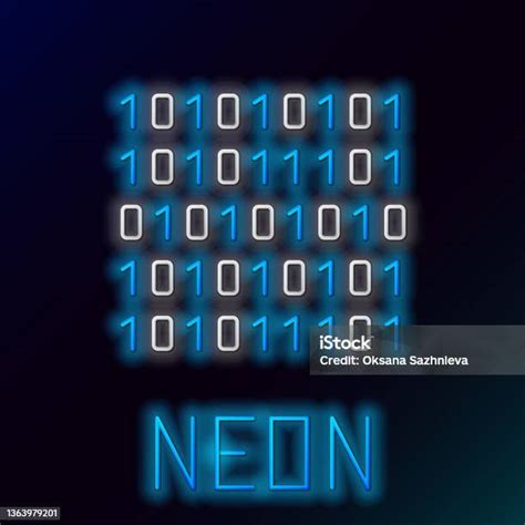 검은 색 배경에 격리 된 빛나는 네온 라인 바이너리 코드 아이콘 다채로운 개요 개념 벡터 0에 대한 스톡 벡터 아트 및 기타
