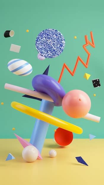 Playful And Vibrant Flying Objects In A Memphisinspired Color Palette