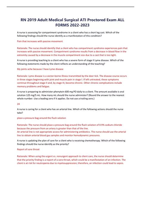 Rn 2019 Adult Medical Surgical Ati Proctored Exam All Forms Rn 2019