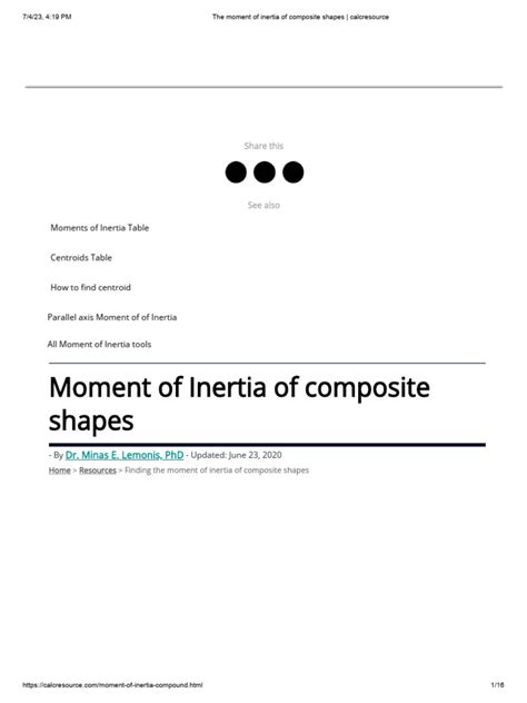 The Moment Of Inertia Of Composite Shapes Calcresource Pdf Area