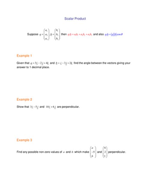 Scalar Product Teaching Resources