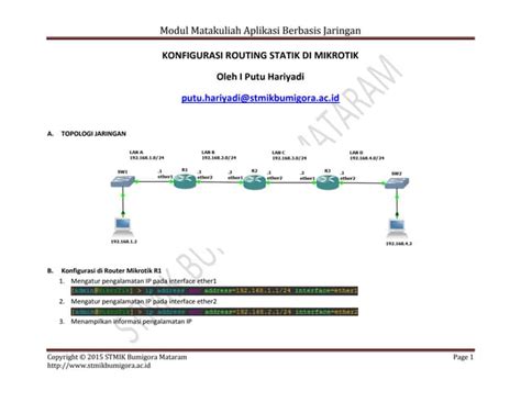 Konfigurasi Routing Statik Di Mikrotik Pdf