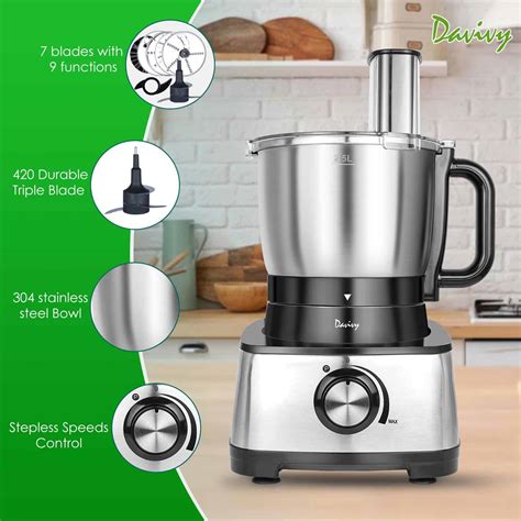 Davivy 12 Cup Food Processors Professional Food Processor6 Blades 9