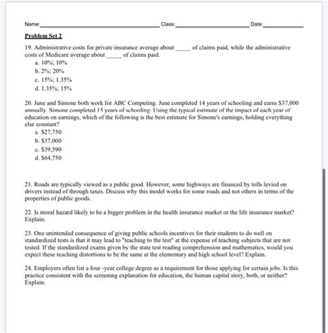 Solved Name Date Problem Set Indicate The Answer Choice Chegg