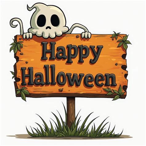 Happy Halloween Sign With Cartoon Skeleton Premium Ai Generated Image