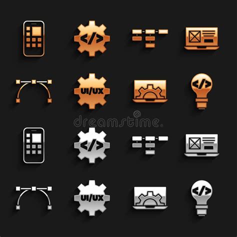 Set Ui Or Ux Design Front End Development Web Bezier Curve Site Map Mobile Apps And Icon