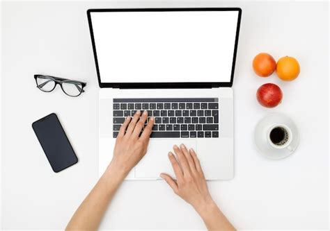 Premium Photo Top View Of Beautiful Woman S Hands Using Laptop