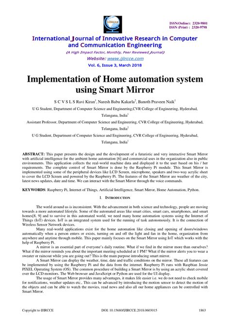 Pdf Implementation Of Home Automation System Using Smart Mirror