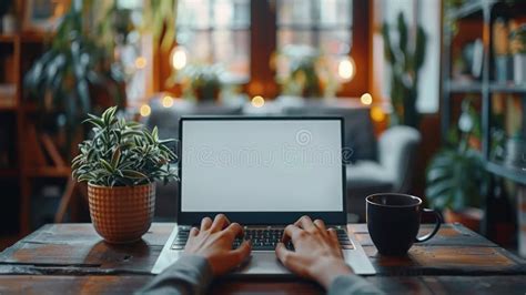 Photo A Man Typing On The Laptop With A White Screen Mockup Stock Illustration Illustration Of