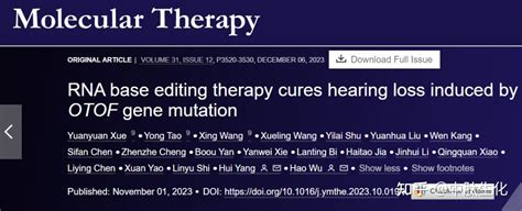 Mol Ther 吴皓 杨辉合作研发新型基因编辑工具成功实现遗传性耳聋dfnb9基因治疗 知乎