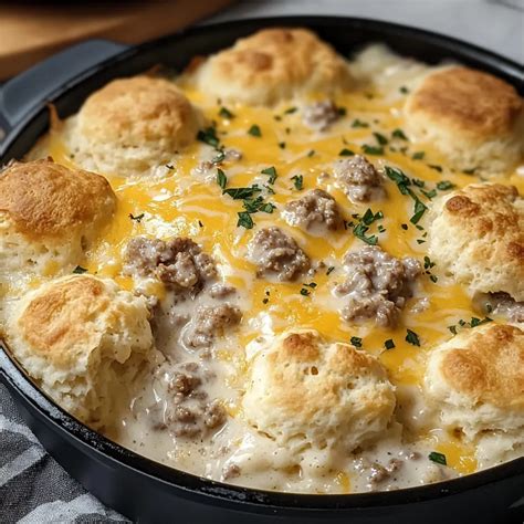 Biscuits Gravy Hashbrown Casserole With Cheddar And Sausage Alices Recipes