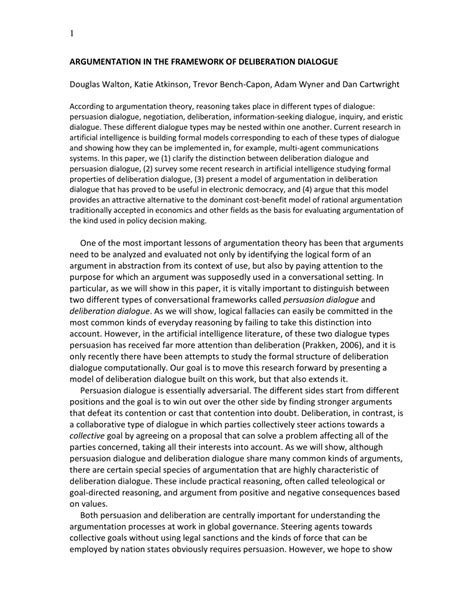 Pdf Argumentation In The Framework Of Deliberation Dialogue