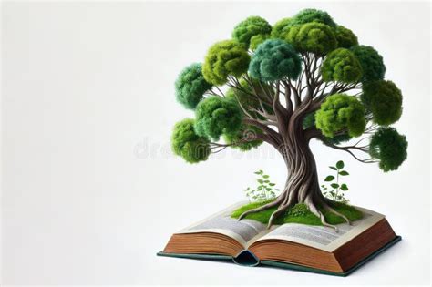 A Green Tree Grows From An Open Book Space For Text Stock Image