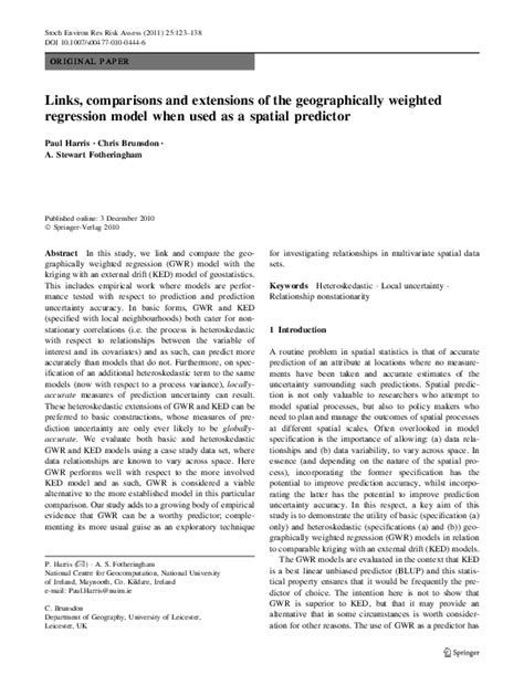 Pdf Links Comparisons And Extensions Of The Geographically Weighted Regression Model When