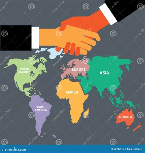 与世界地图的握手 向量例证 插画 包括有 关系 人们 员工 设计 信号交换 交易 合伙企业 65420917