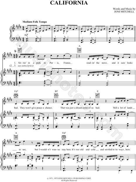 California Guitar Chords Joni Mitchell